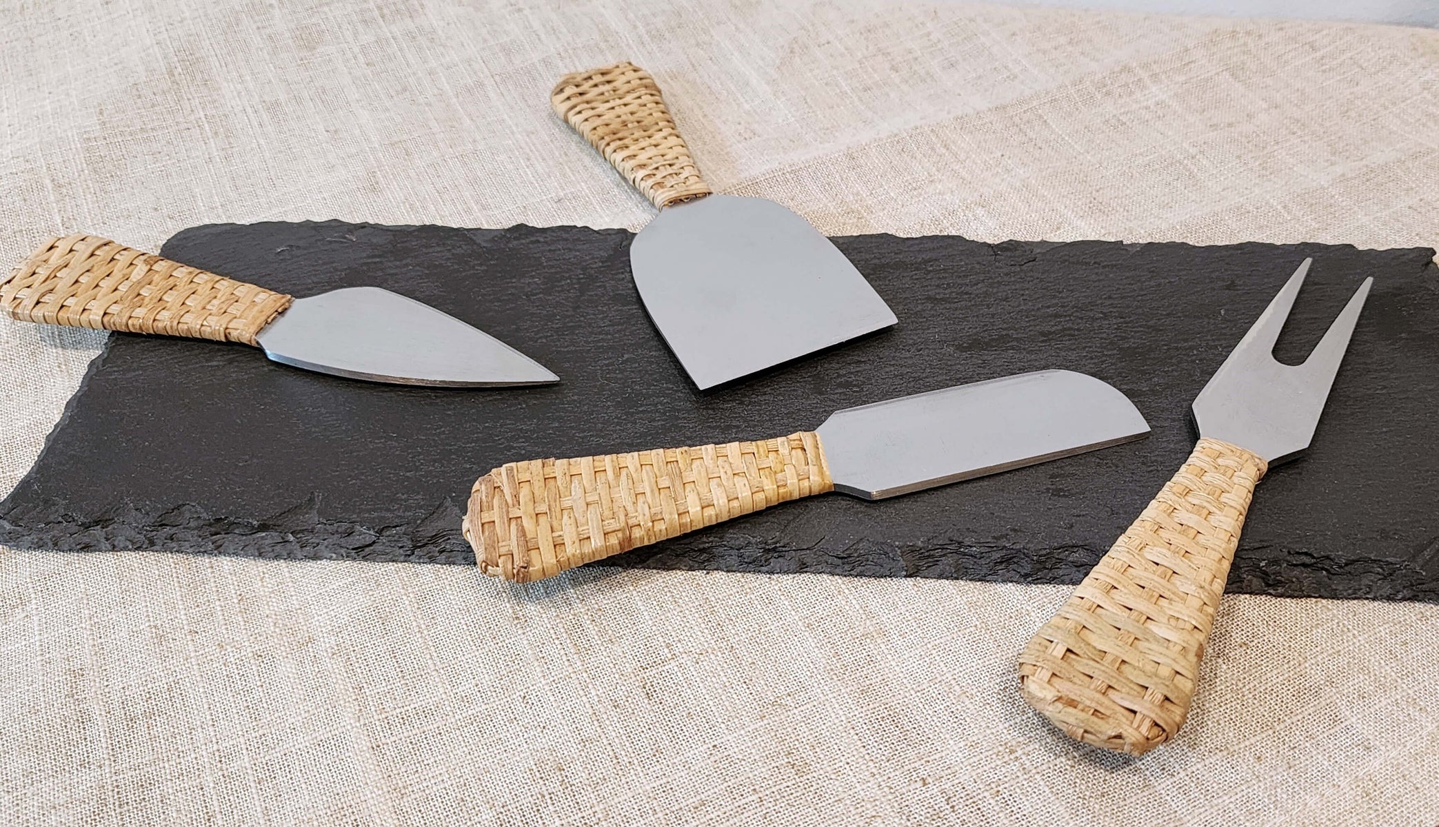 Rattan Stainless-Steel Cheese Knives (Set of 4) - with Gift Box ...