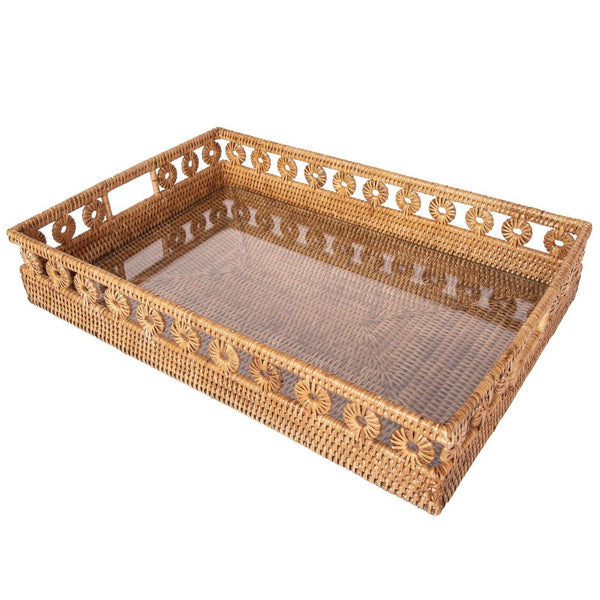 Inna Design Rectangular Tray with Cutout Handles and Glass Insert ...